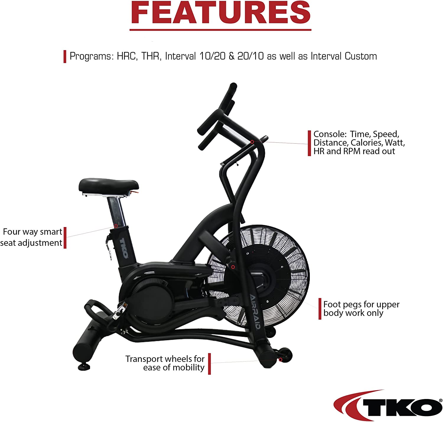 TKO AirRaid Exercise Bike | Commercial Stationary Bike – Gronk Fitness Products